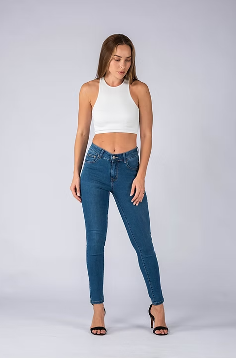 Blue High Rise Skinny Leg Jeans With Fade Lines 60099 | Aunty & Me